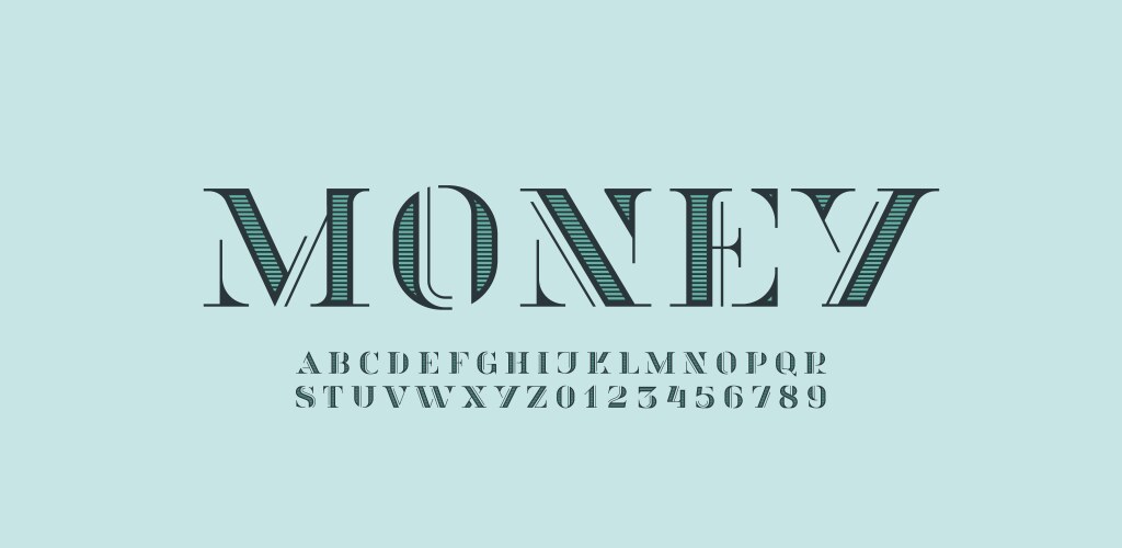 Retro alphabet serif decorative striped old font Vector Image