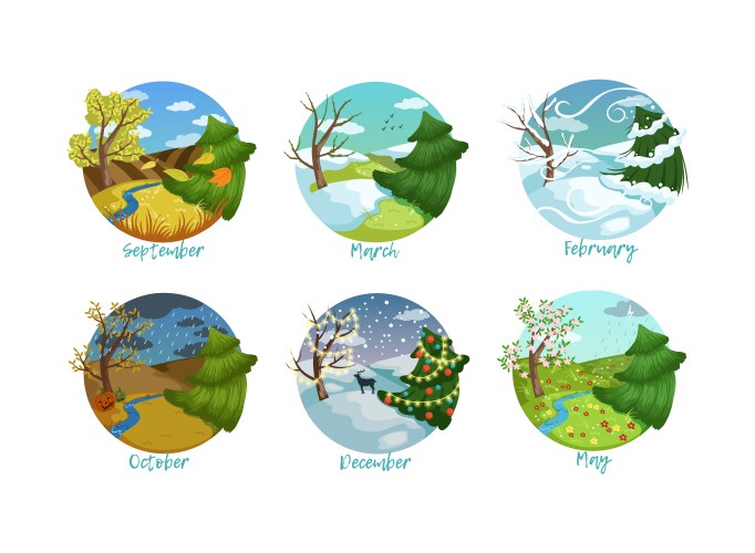 Winter season nature landscape set december Vector Image