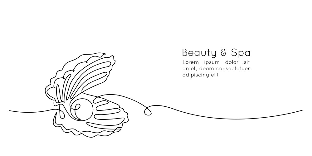 Open pearl shell continuous one line drawing Vector Image