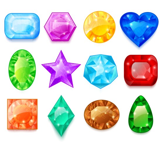 Low poly colored black outline template gems cut Vector Image