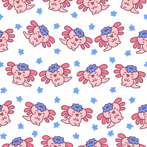 Cute kawaii little axolotl seamless pattern Vector Image