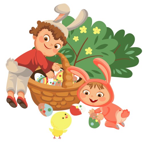 Little boy painting an easter egg Royalty Free Vector Image