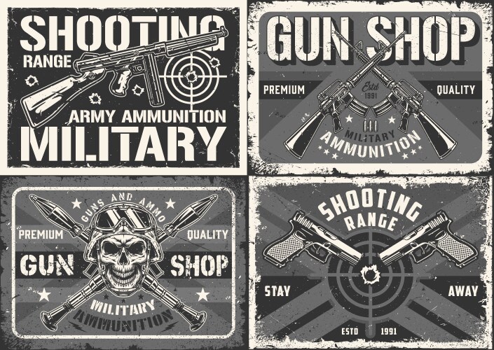 Gun shop vintage element colorful Royalty Free Vector Image
