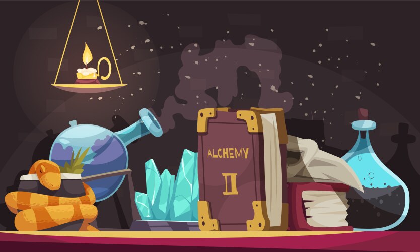 Cartoon alchemy compositions Royalty Free Vector Image