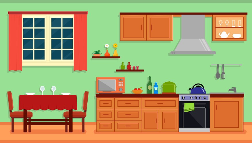 Cartoon family kitchen with appliances Royalty Free Vector