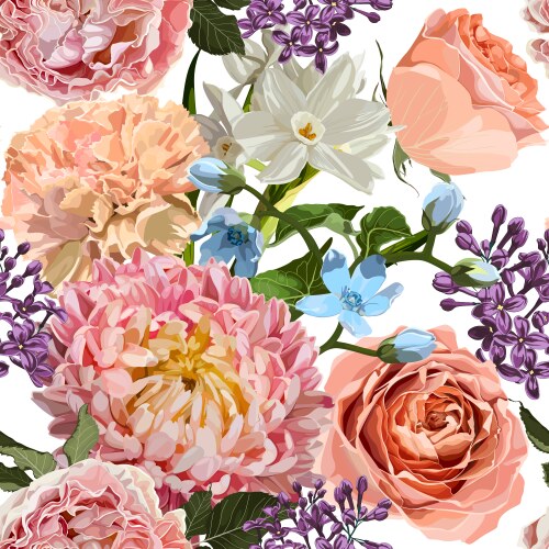 English roses and birds seamless Royalty Free Vector Image