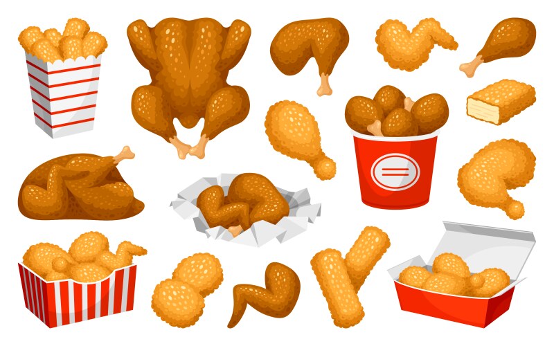 Fried chicken set Royalty Free Vector Image - VectorStock
