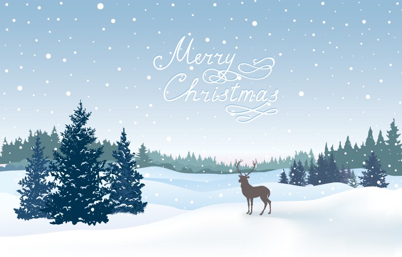 Vintage postcard with christmas trees snow Vector Image