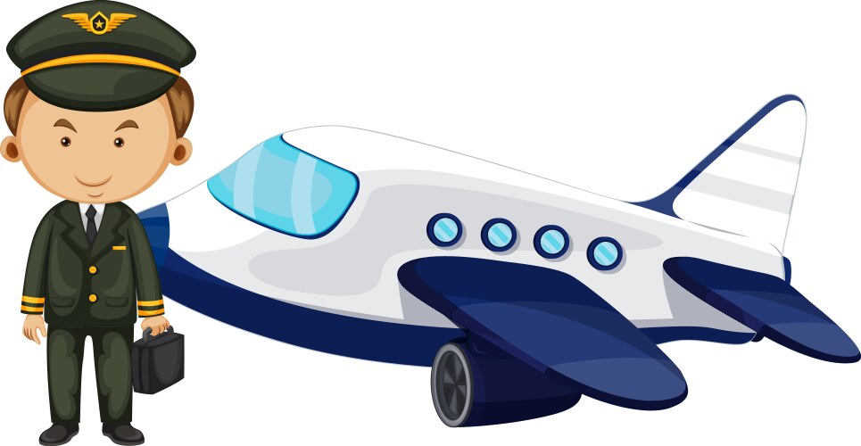 Pilot and airplane on white background Royalty Free Vector