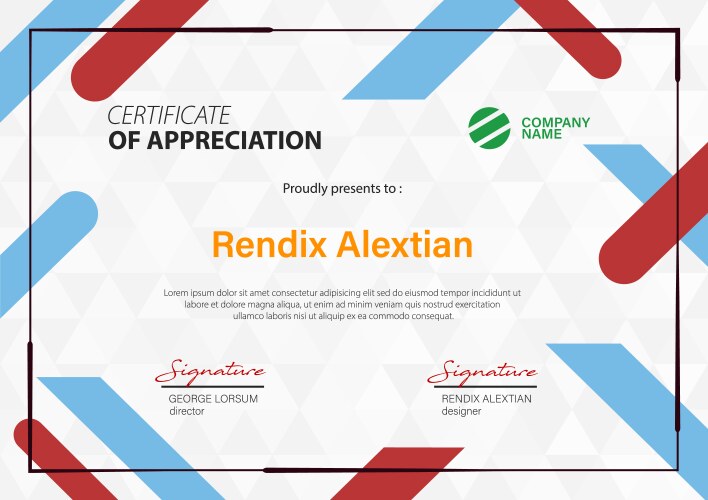 Certificate of appreciation template Royalty Free Vector