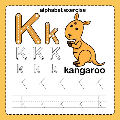 Letter k uppercase tracing practice worksheet Vector Image