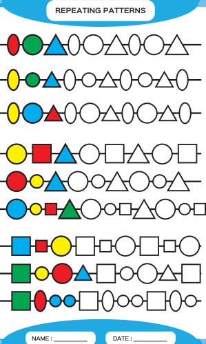 Complete repeating patterns worksheet Royalty Free Vector