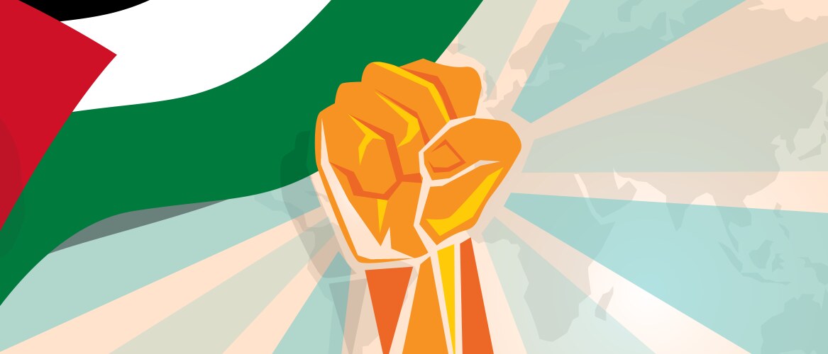 Palestine flag and hand on white background Vector Image