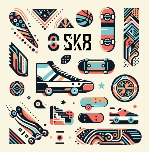 Sk8 skateboard subculture design elements Vector Image