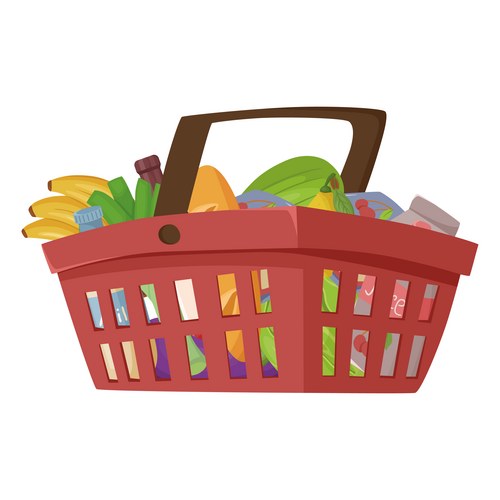 Colorful Shopping Basket with Groceries – Royalty-Free Vector | VectorStock