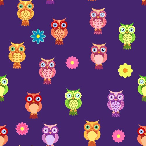 Seamless colorful owl pattern for children Vector Image