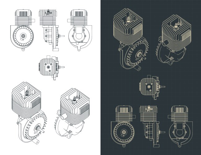 Engine line drawing blueprint Royalty Free Vector Image