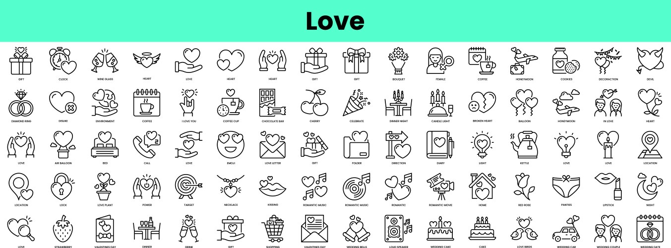 Set of love icons linear style icon bundle Vector Image