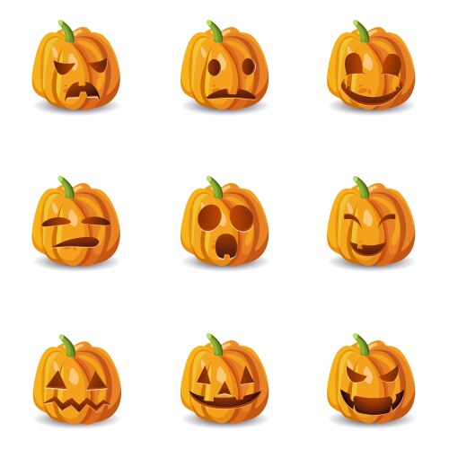 Halloween pumpkin set emotion variation simple Vector Image