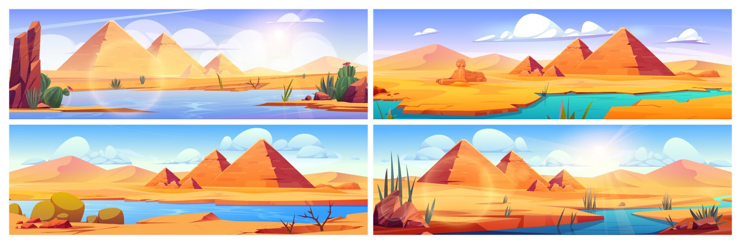 Pyramids in desert flat panoramic Royalty Free Vector Image