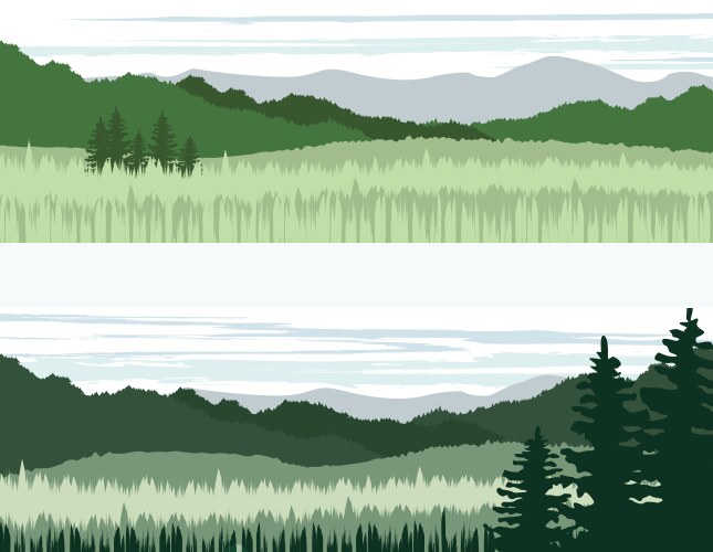 Horizontal mountain forest banner Royalty Free Vector Image