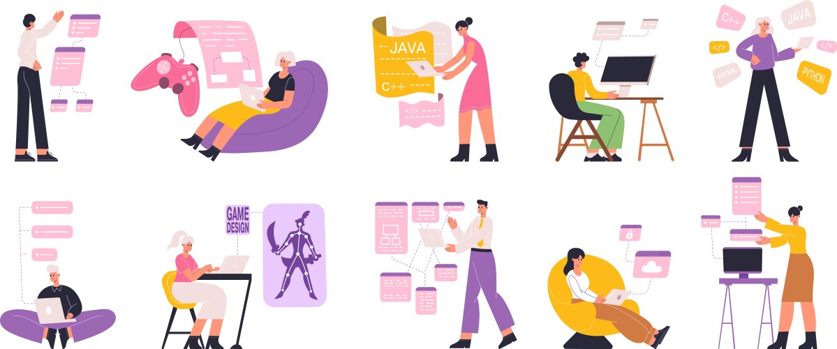 Developers team carrying wrench programmers Vector Image