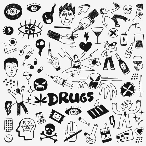 Crime violence - doodles set Royalty Free Vector Image