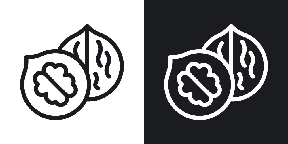 Walnut icon set nut shell food symbol in a black Vector Image