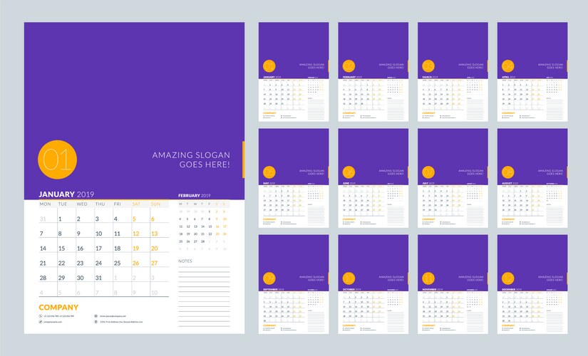 2026 Calendar - Monthly Wall Planner – Royalty-Free Vector | VectorStock