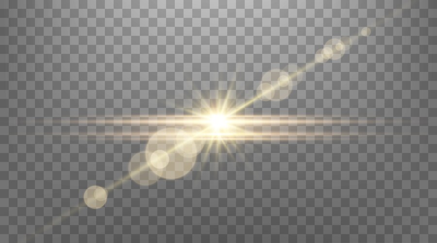 Gold horizontal lens flare sun flash with rays Vector Image