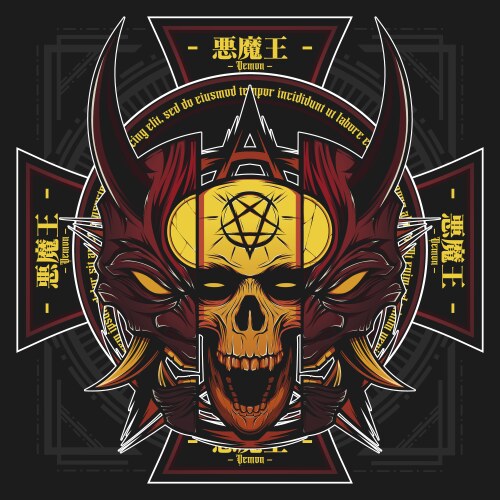 Japanese demon mask emblem logo Royalty Free Vector Image