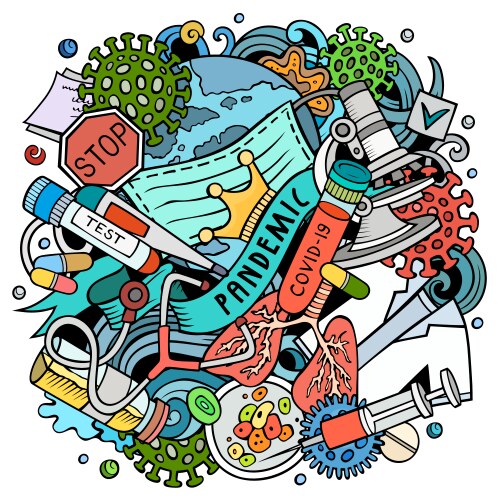 Cartoon doodles quarantine Royalty Free Vector Image