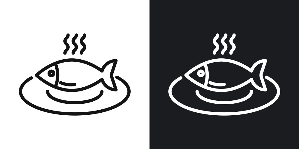 Cooked fish icon set in black and white outlines Vector Image