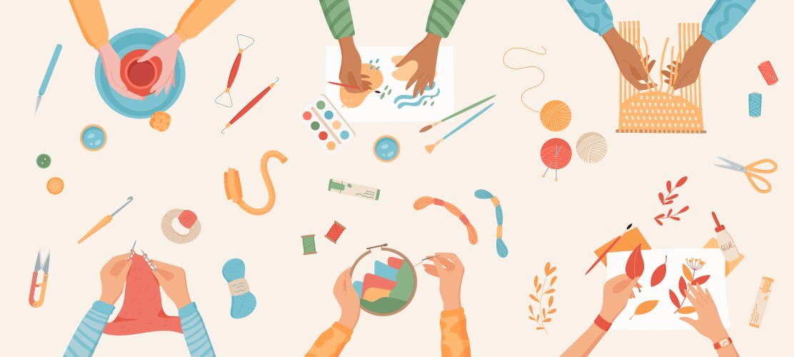 Cartoon handicraft art group collection Royalty Free Vector