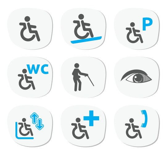 Handicap labels and signs disabled people icons Vector Image