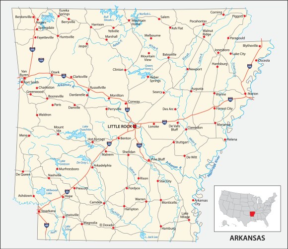 Road map of the us state arkansas Royalty Free Vector Image