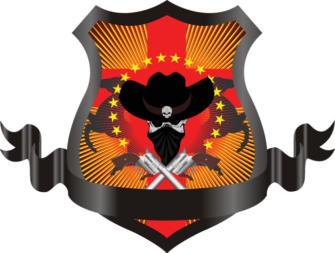 Cowboy skeleton western gunfighter with guns retro