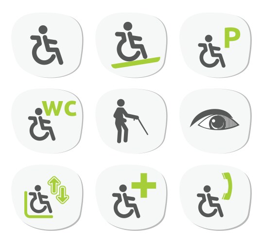 Handicap labels and signs disabled people icons Vector Image