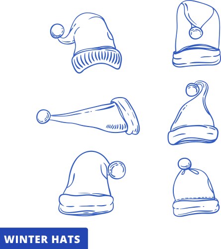Winter hat outline drawings Royalty Free Vector Image