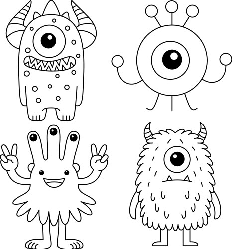 Happy halloween of cute monster coloring page Vector Image