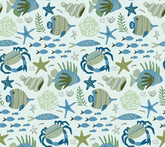 Seamless pattern with fish and sea animals Vector Image