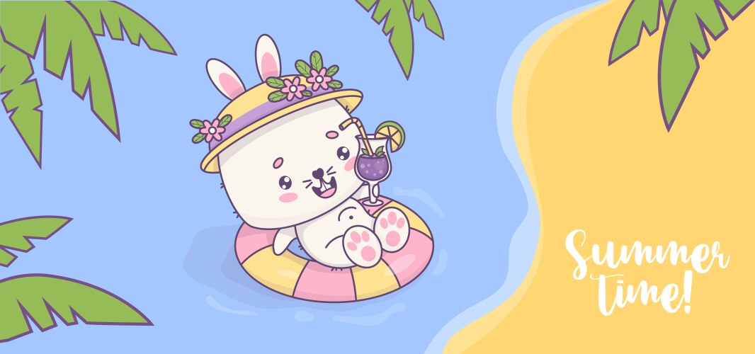 Summer time horizontal poster happy pig beachgoer Vector Image