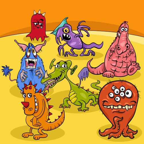 Cartoon fantasy monster characters collection Vector Image