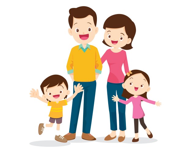 Happy family hugging each other cartoon character Vector Image
