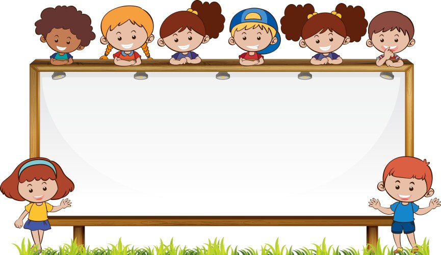 Frame template with happy kids and flowers Vector Image
