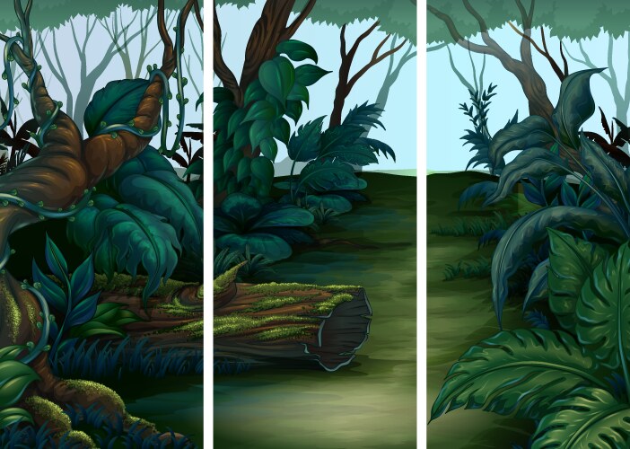 Cartoon tropical forest with trees and plants Vector Image