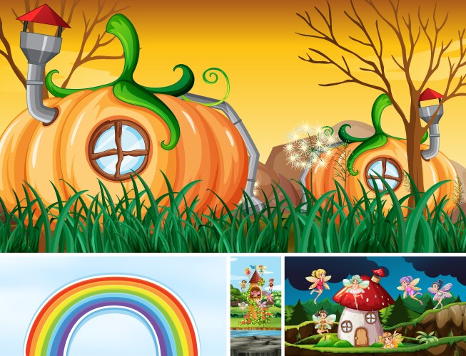 Six different scene fantasy world Royalty Free Vector Image