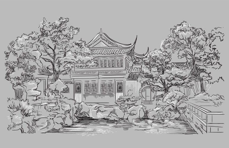 Chengdu skyline sichuan china drawn sketch Vector Image