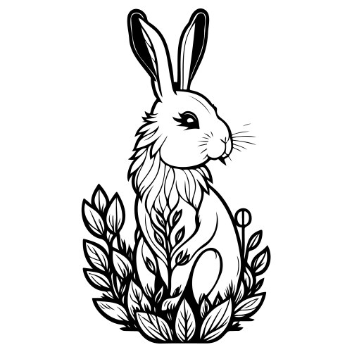 Rabbit brave with floral spring sketch hand draw Vector Image