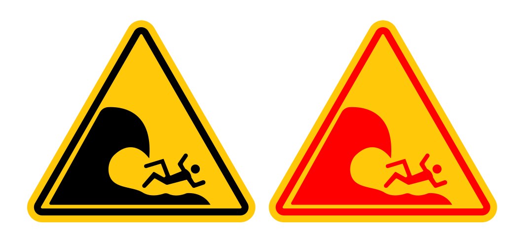 High sea waves warning sign icon set alert Vector Image